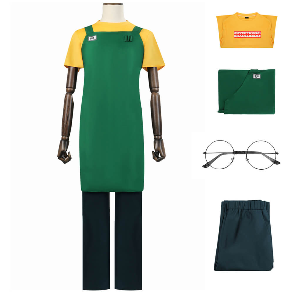 Sakamoto Costume Anime Sakamoto Taro Green Apron Cosplay Suit Hallowee ...