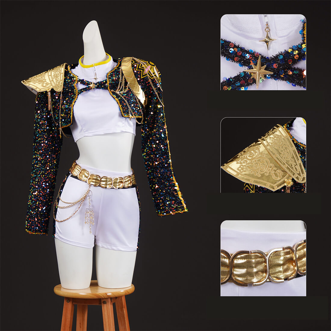 Rumi Golden Kpop Demon Hunters Cosplay Kpop Black Golden Dance Outfit ...